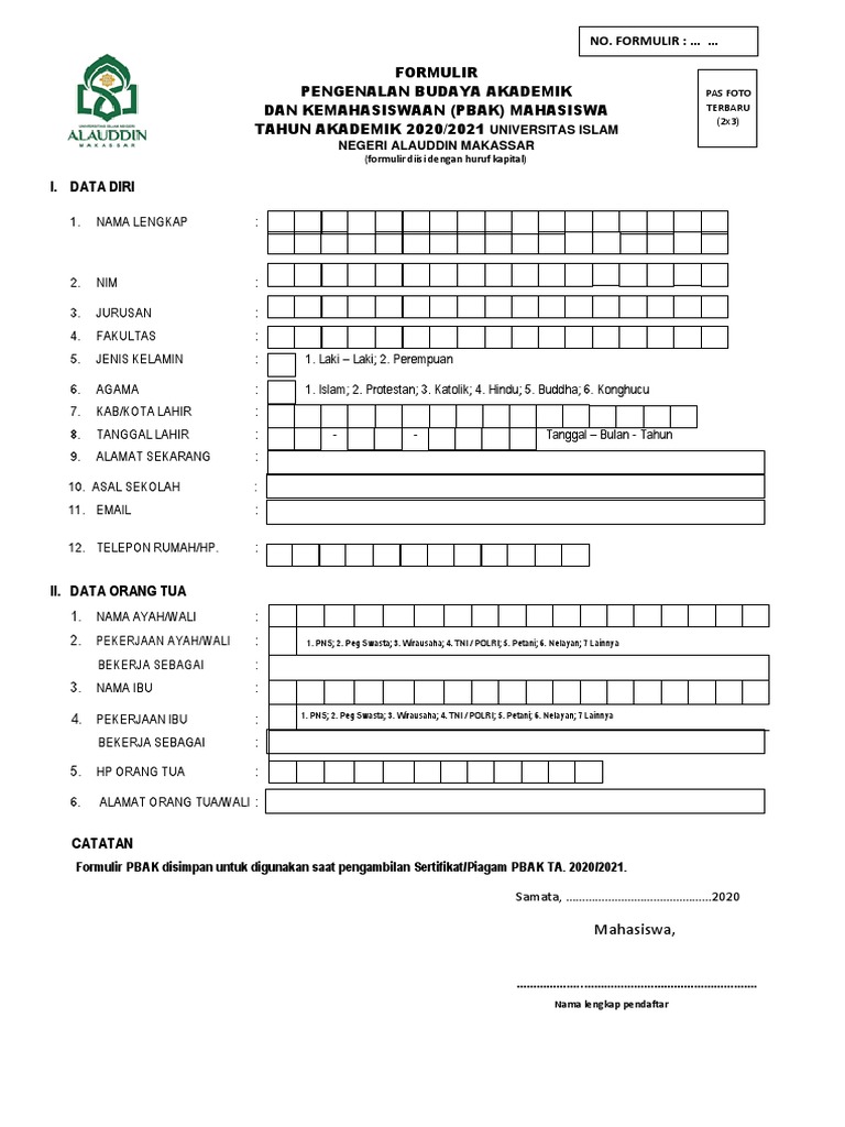 Formulir PBAK 19 | PDF