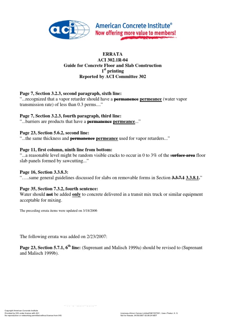 008-ACI 302.1R - Errata-2004 | PDF