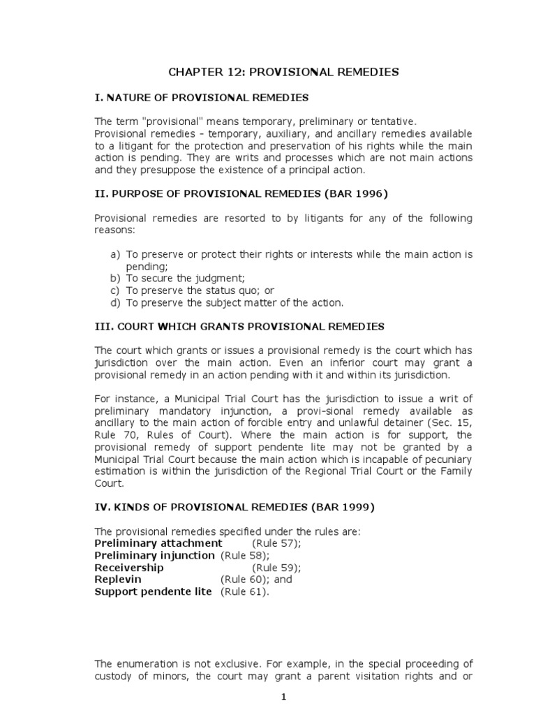Understanding Provisional Remedies in Law | PDF | Garnishment | Complaint