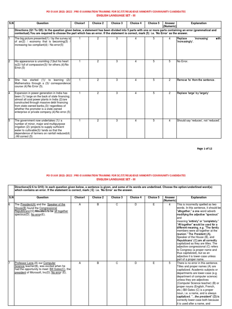 English Language Set - Iii | PDF | Verb | Linguistics