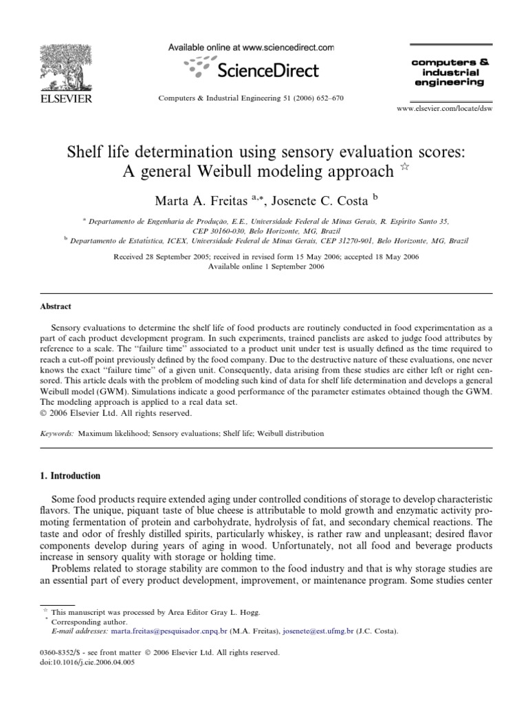 Shelf Life Determination Using Sensory Evaluation Scores | PDF | Mean ...
