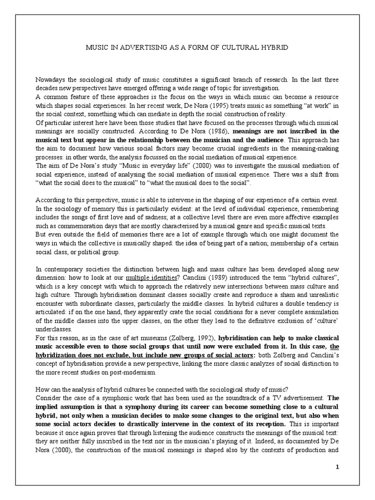 Music in Advertising As A Form of Cultural Hybrid | PDF | Experience ...