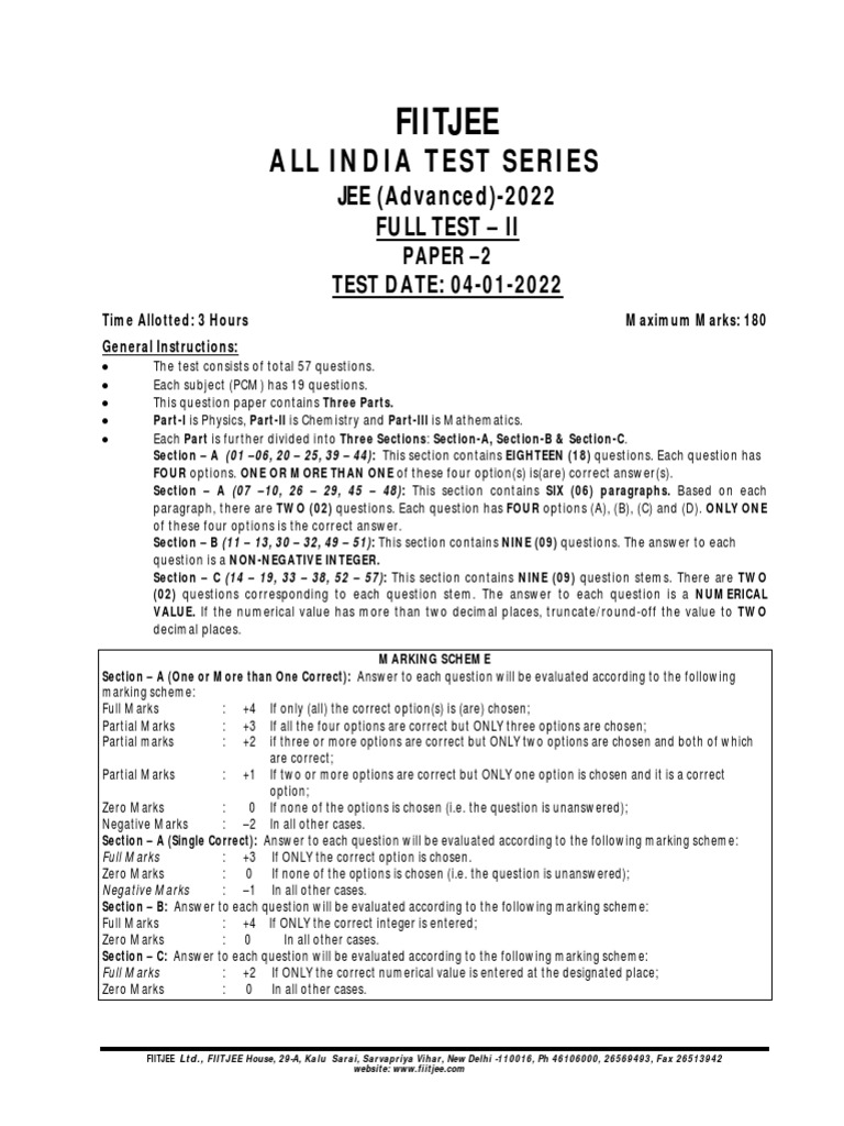 Fiitjee: All India Test Series | PDF | Gases | Heat Capacity