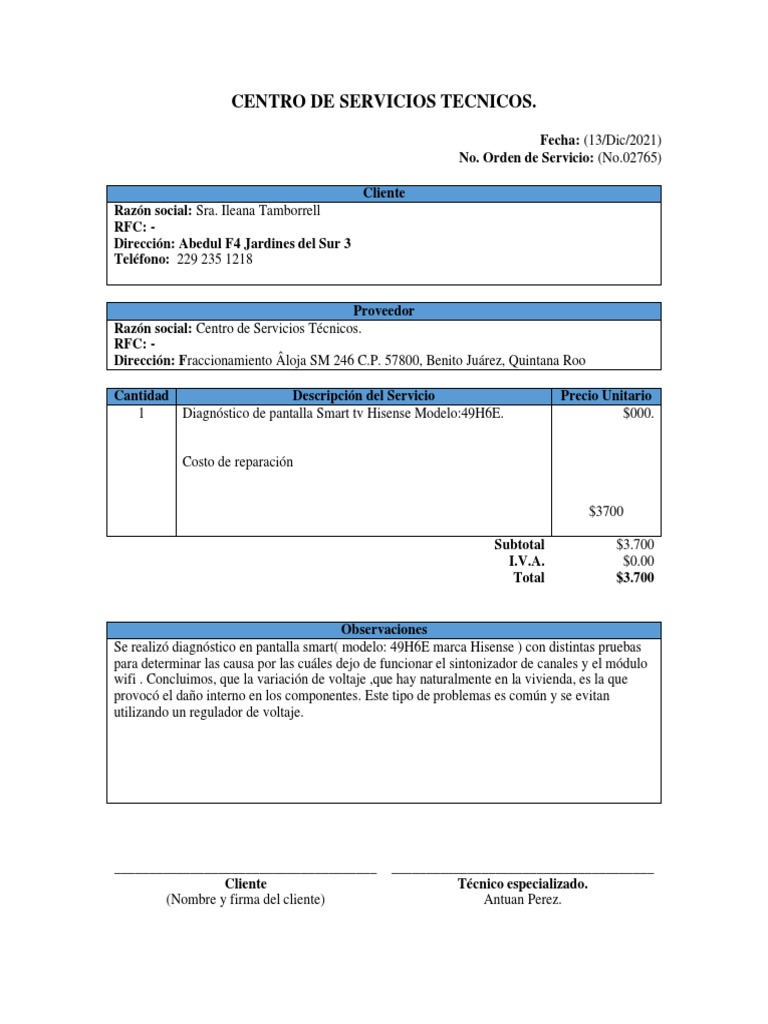 Orden de Servicio | PDF