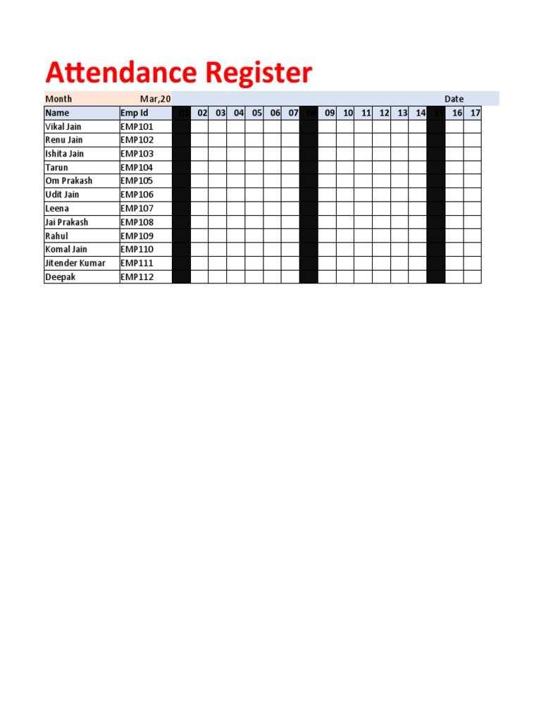 March 2020 Attendance Register | PDF