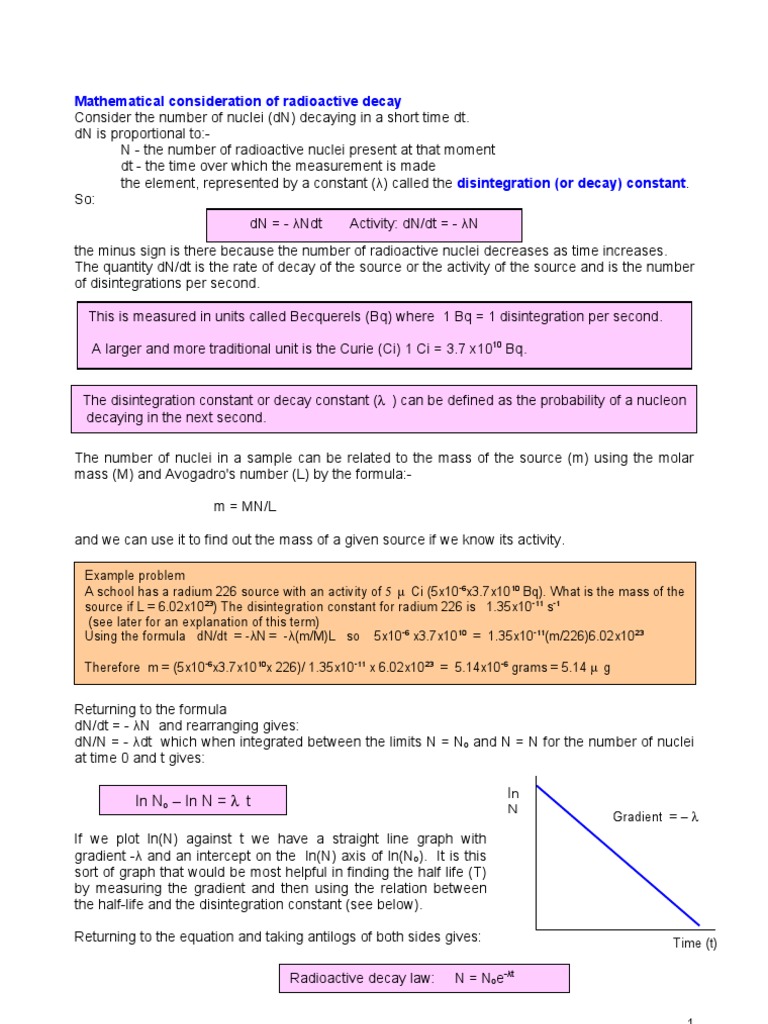 Radioactive Decay Mathematical Model | PDF | Radioactive Decay ...