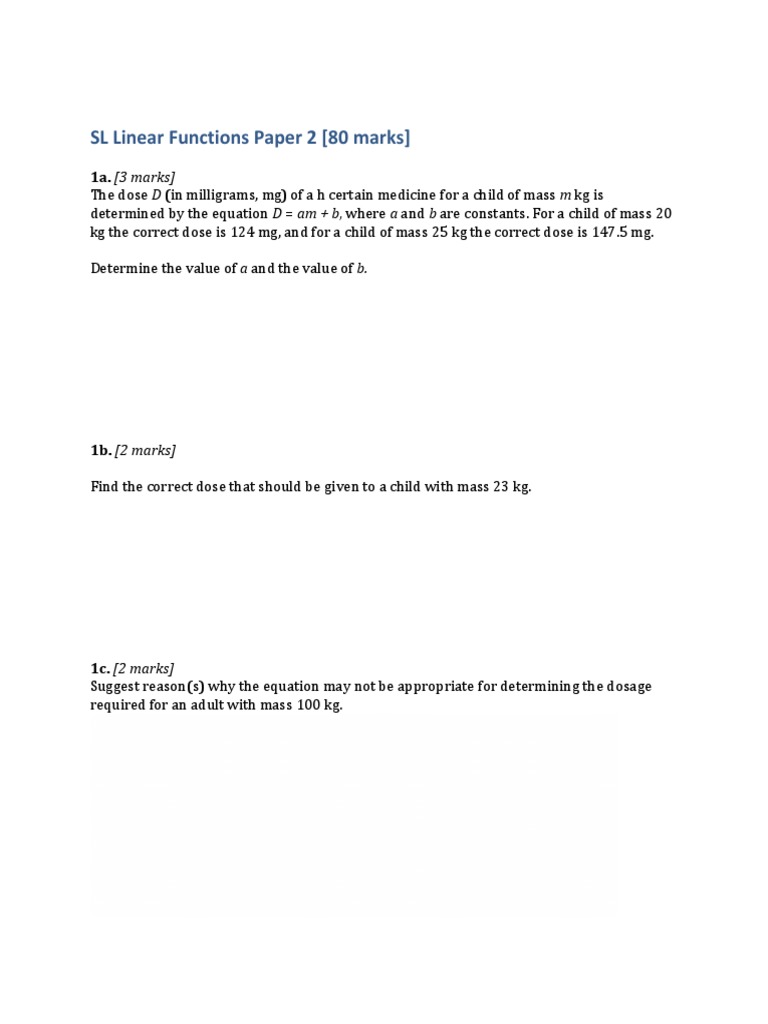 SL Linear Functions Paper 2 | PDF | Dose (Biochemistry) | Chemistry