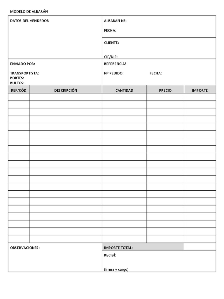 Modelo de Albarán | PDF