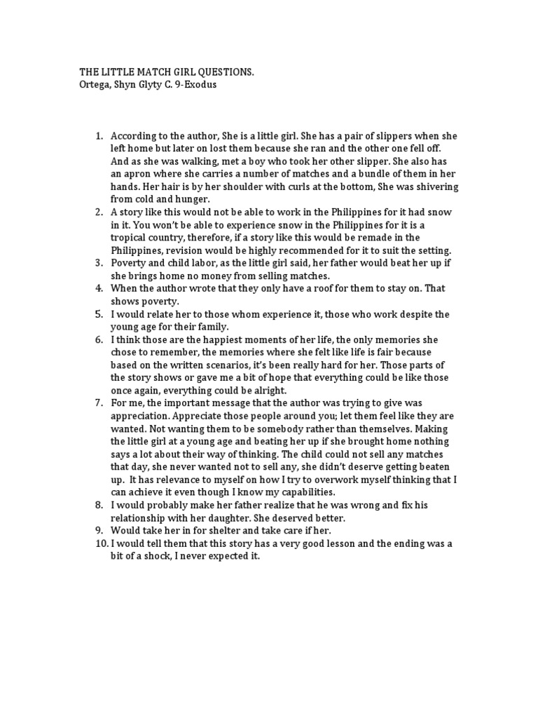 The Little Match Girl Questions | PDF | Hans Christian Andersen