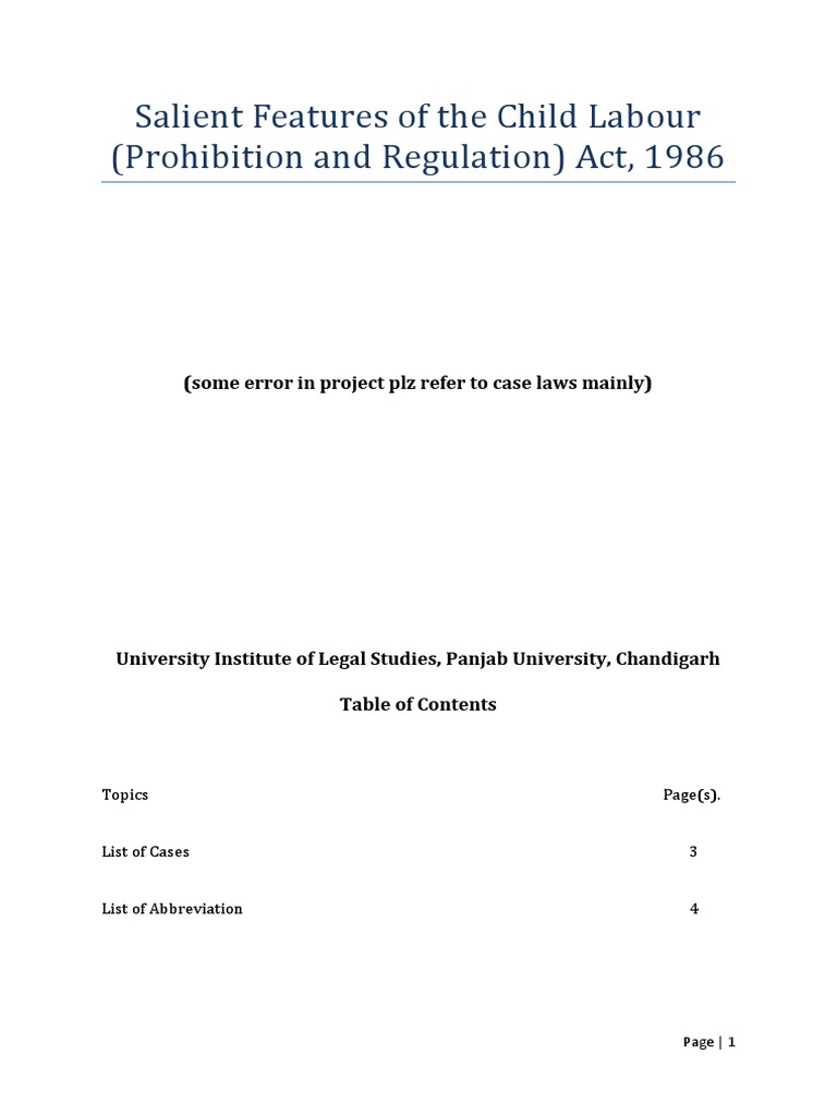 Child Labour (Prohibition and Regulation) Act, 1986 | PDF | Child ...