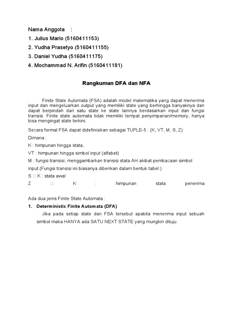Rangkuman DFA Dan NFA | PDF