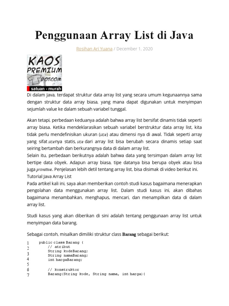 Penggunaan Array List Di Java | PDF