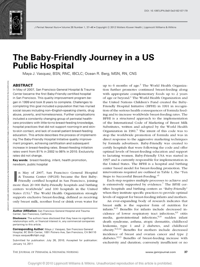 The Baby-Friendly Journey in A US Public Hospital: Maya J. Vasquez, BSN ...