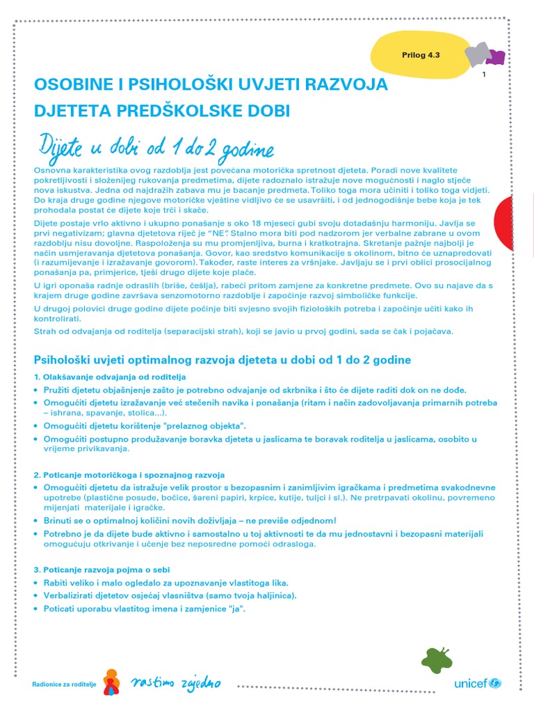 Osobine I Psihološki Uvjeti Razvoja Djeteta Predškolske Dobi | PDF