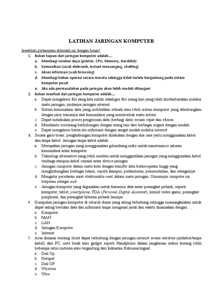 Soal Latihan Jaringan Internet Kelas X OK | PDF