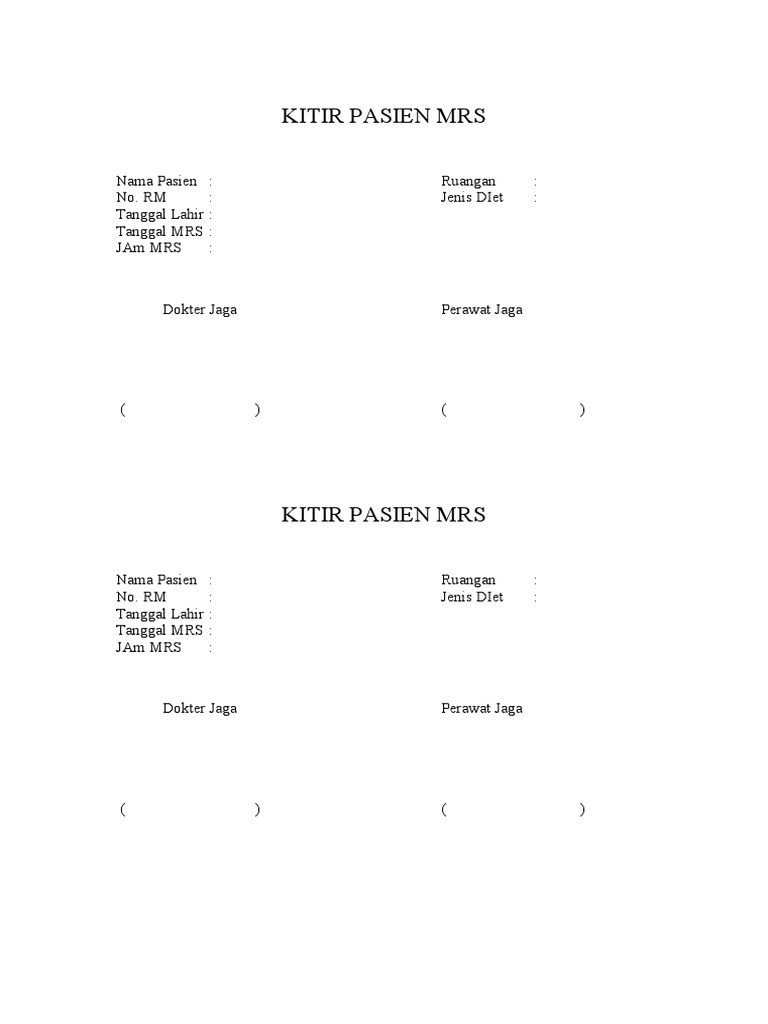Kitir Pasien Mrs | PDF