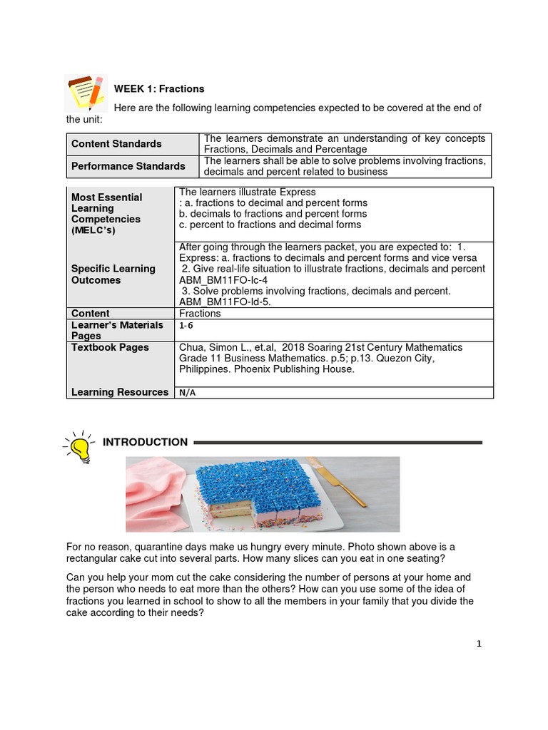 Learners Packet Business Math | PDF | Percentage | Decimal