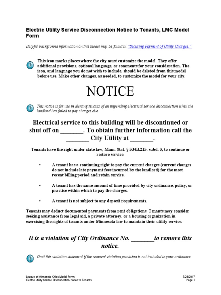 Tenant Electricity Disconnection Notice | PDF