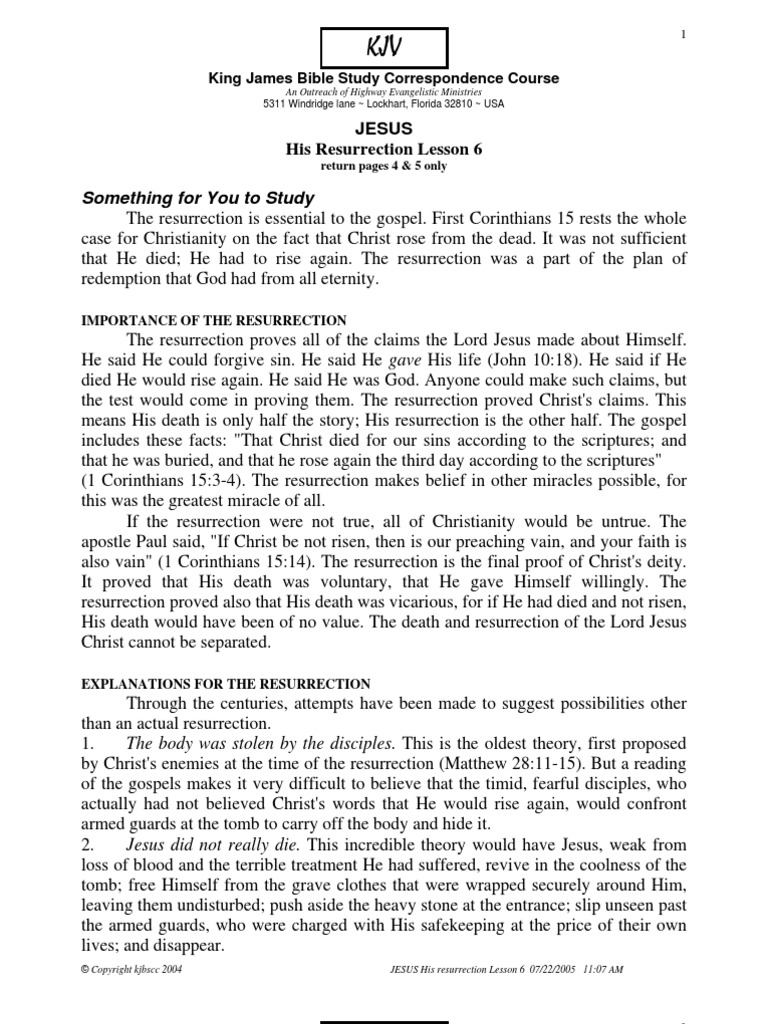 Something For You To Study: Jesus His Resurrection Lesson 6 | PDF ...