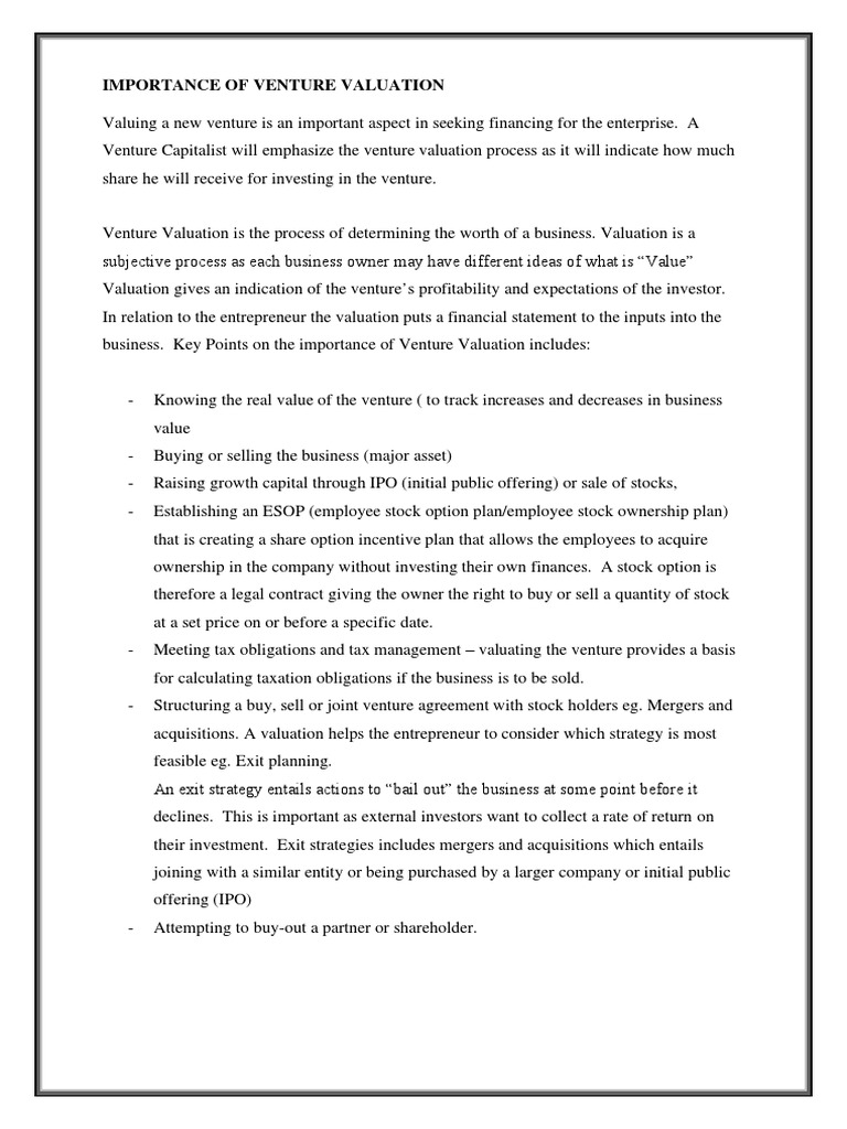 Importance of Venture Valuation | PDF