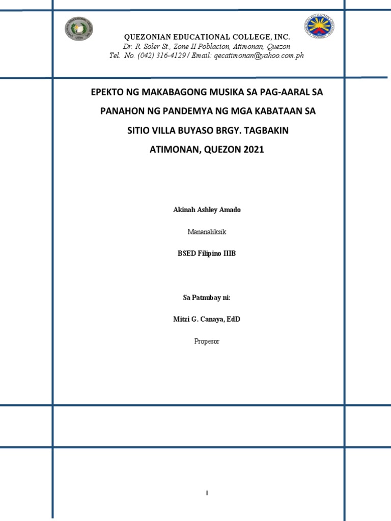 Intro. Sa Pananaliksik Template For Thesis | PDF