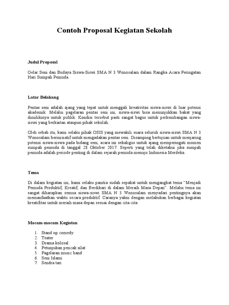 Contoh Proposal Kegiatan Sekolah | PDF