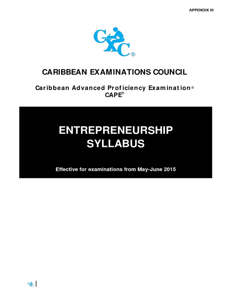 CAPE Entrepreneurship Syllabus | PDF | Entrepreneurship | Venture Capital