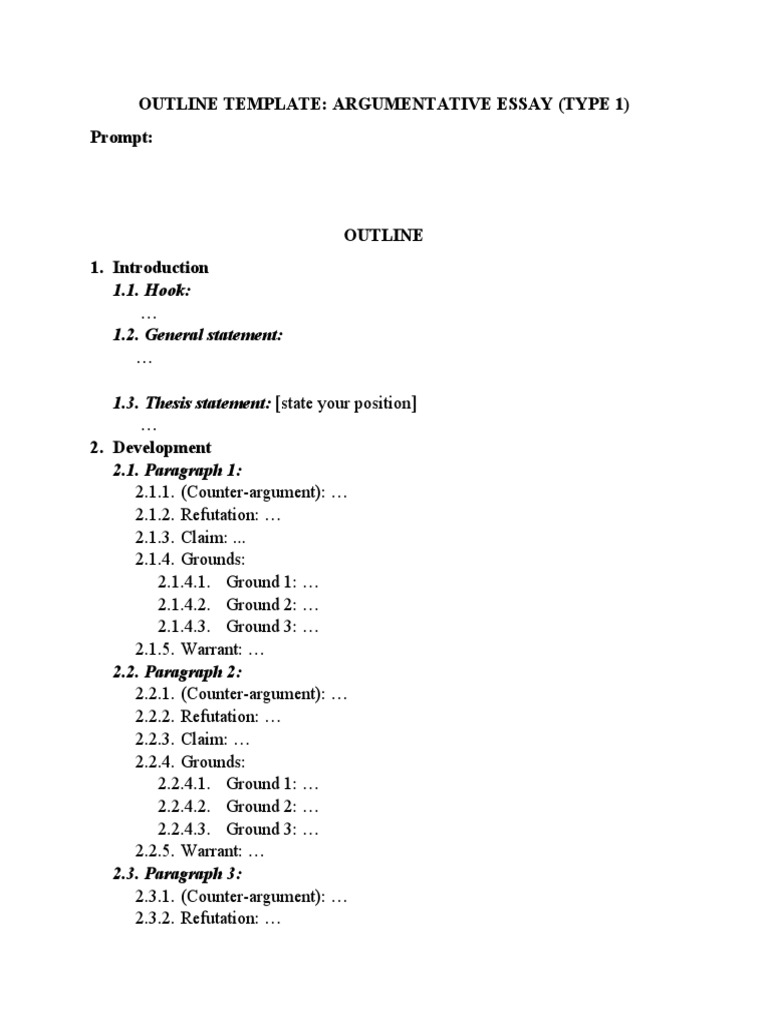 Outline Template: Argumentative Essay (Type 1) Prompt | PDF | Ellipsis ...