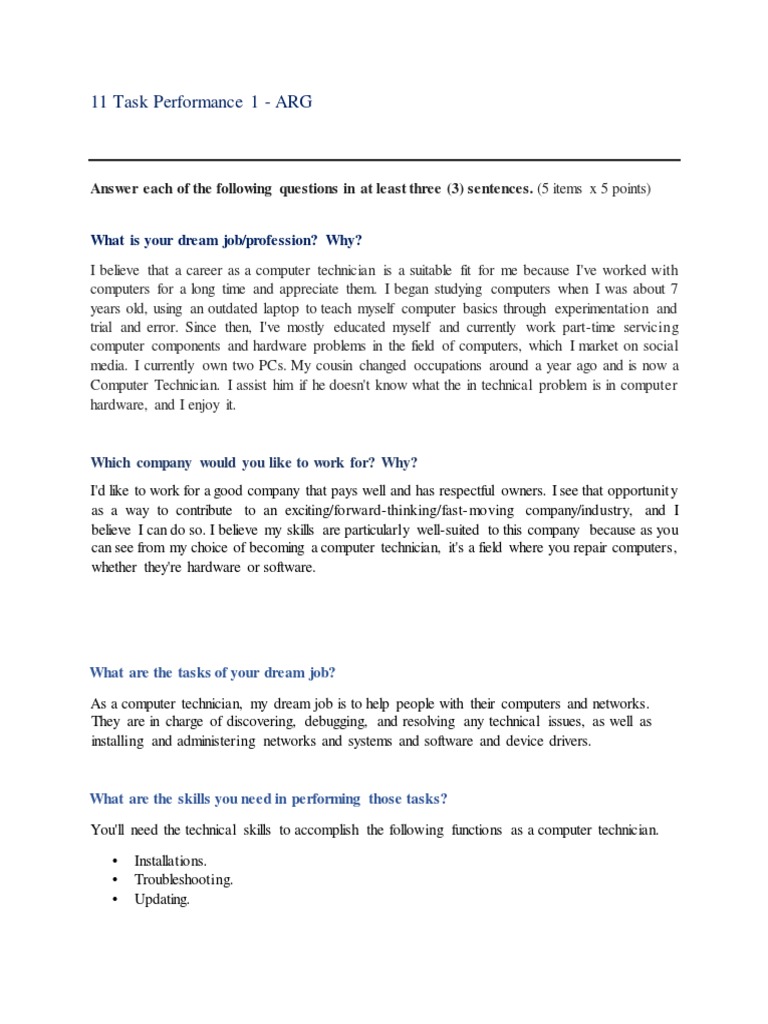 11 Task Performance 1 - ARG | PDF