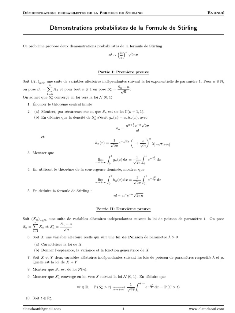 Formule de Stirling | PDF | Enseignement des mathématiques | Loi de Poisson