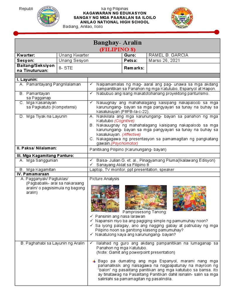 Lesson Plan Filipino Template - DLL Format | PDF