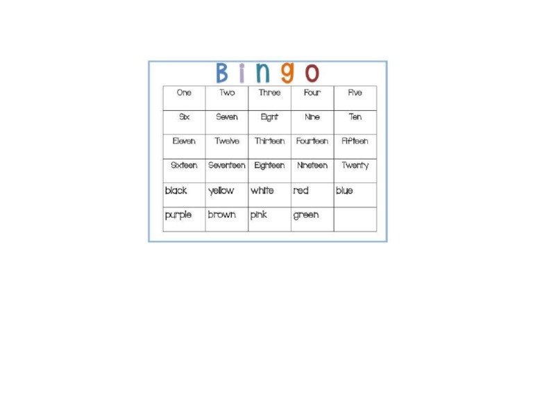 Bingo de Numeros en Ingles | PDF