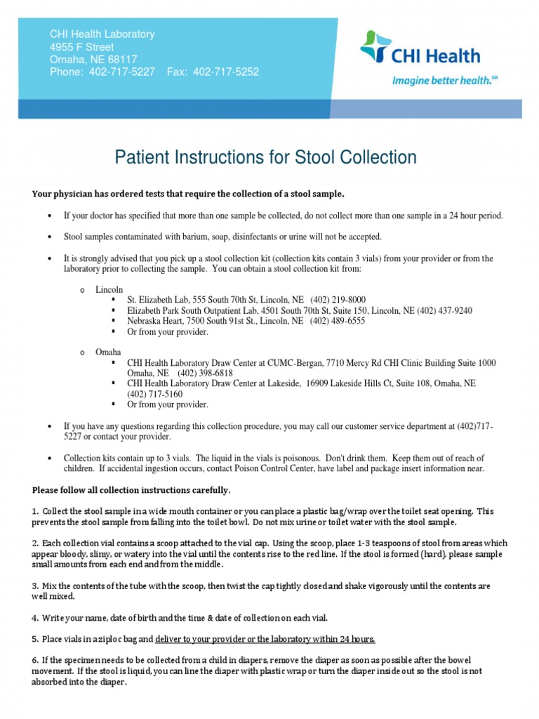 Patient Instructions For Stool Collection | PDF | Human Feces | Patient