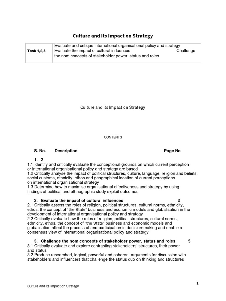 01 - Culture and Its Impact On Strategy | PDF | Organizational Culture ...