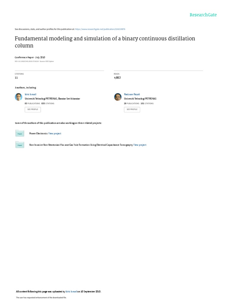 Fundamental Modeling and Simulation of A Binary Continuous Distillation Column | PDF | Physical ...