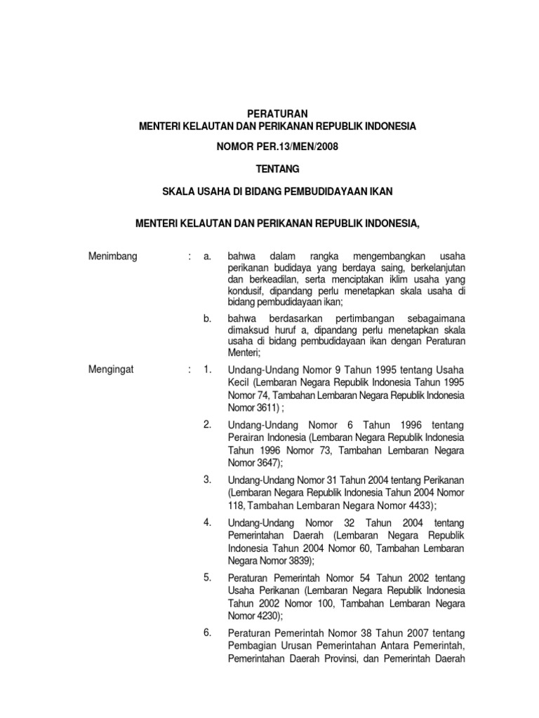 Skala Usaha Pembudidayaan Ikan RI | PDF