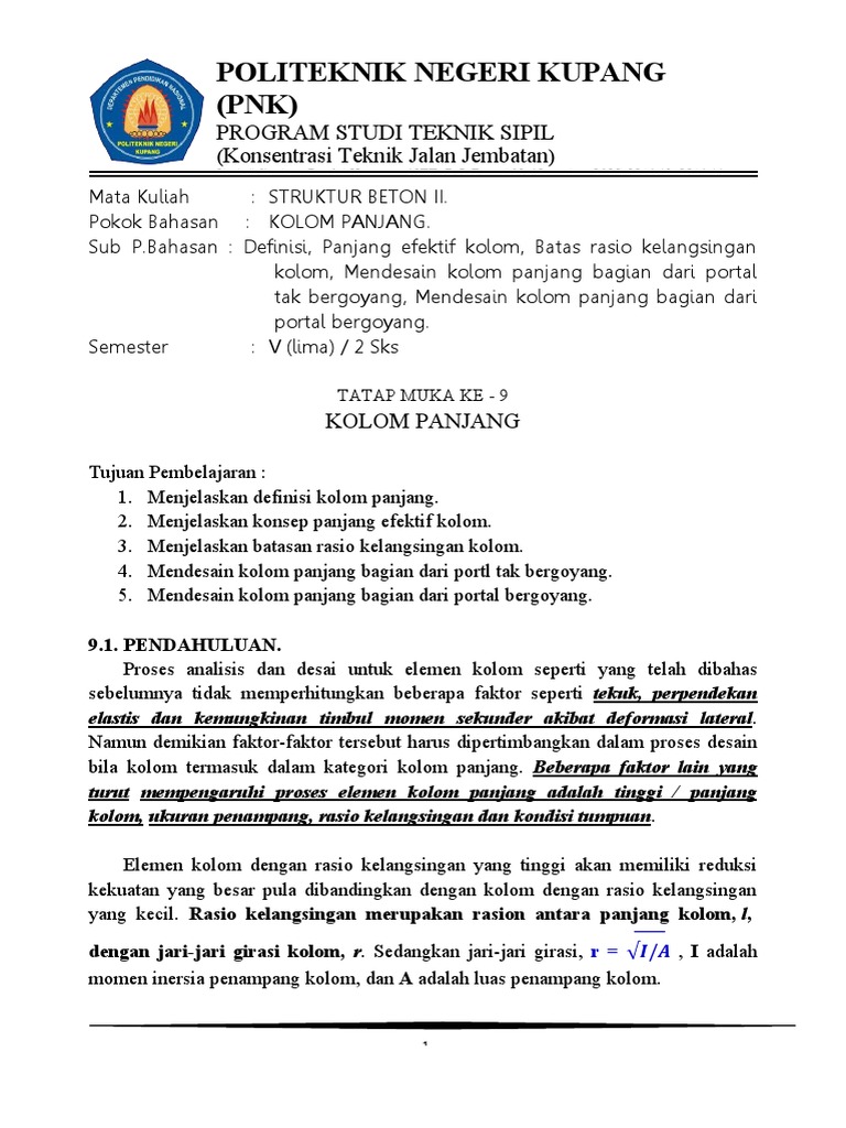 Desain Kolom Panjang dalam Struktur | PDF