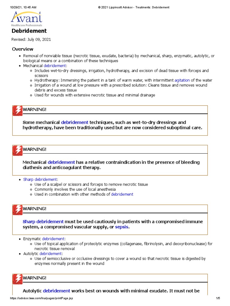 © 2021 Lippincott Advisor - Treatments - Debridement | PDF | Wound ...
