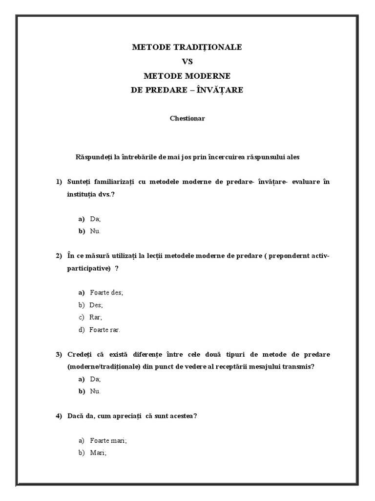 Chestionar Pentru Cadre Didactice | PDF