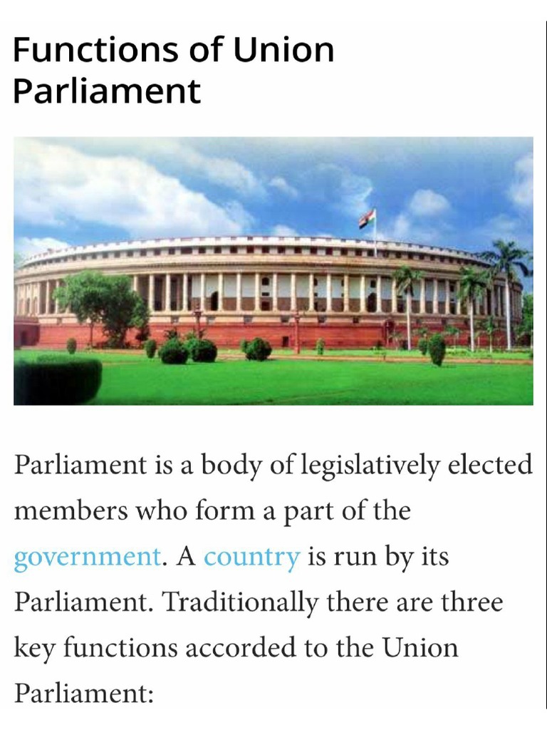 Class 8, Civics - The Union Legislature | PDF