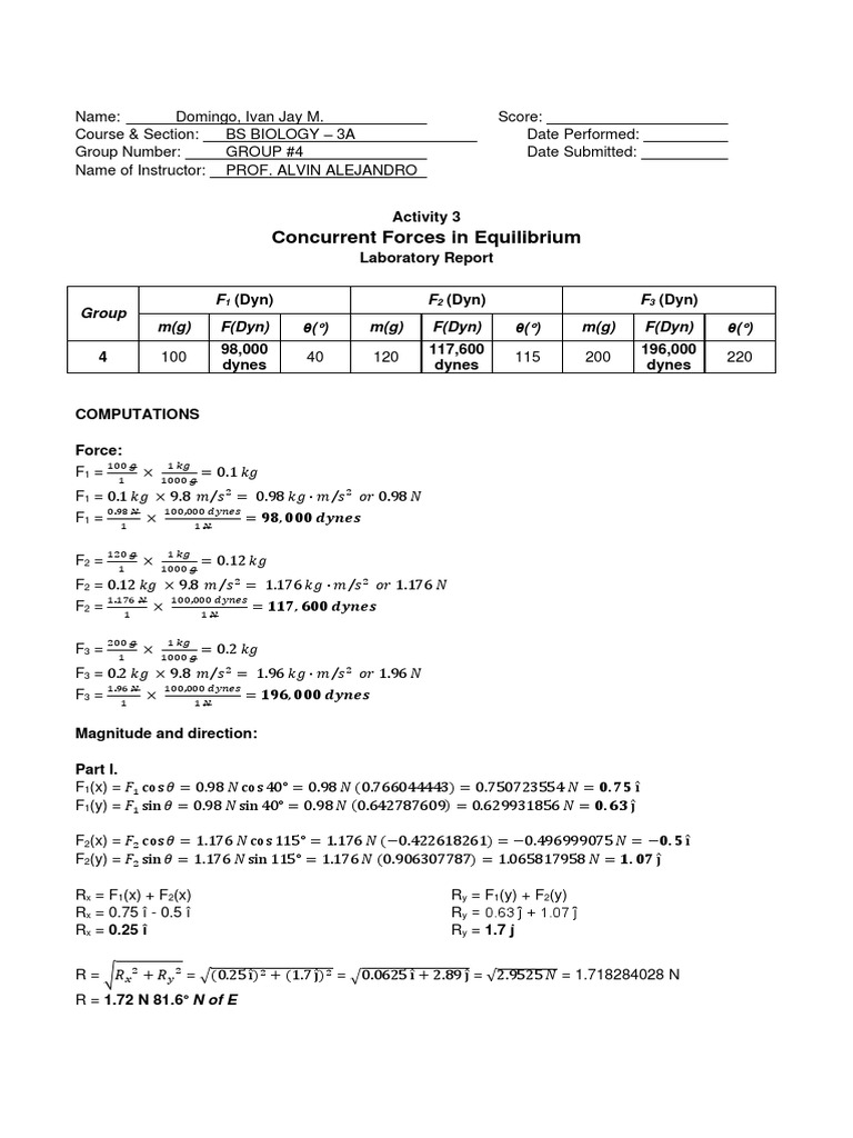 Concurrent Forces in Equilibrium: Activity 3 | PDF