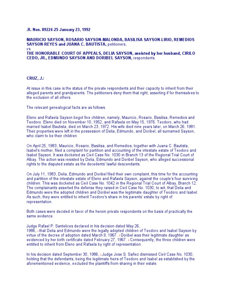 Sayson Vs CA | PDF | Lawsuit | Legitimacy (Family Law)
