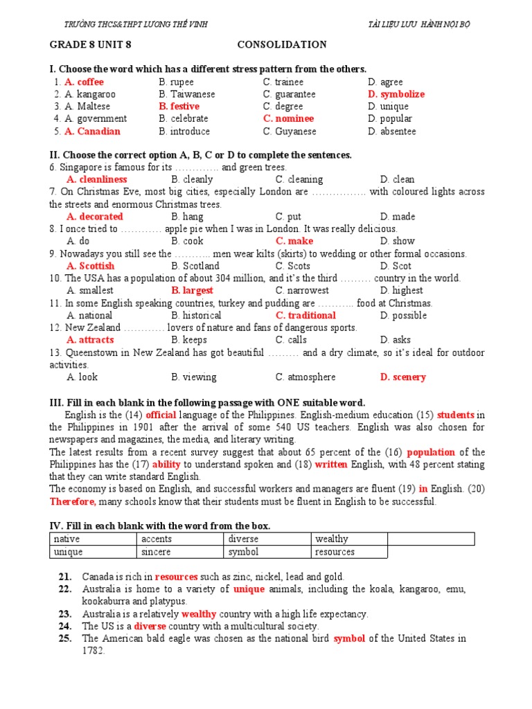 Grade 8 Unit 8 Practice 3 - HS | PDF | Scotland | English Language