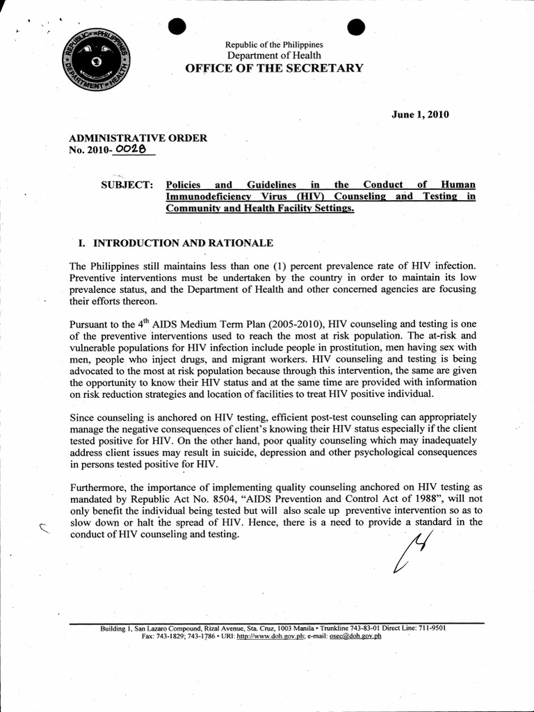 Hts Policy Philippines | PDF | Hiv/Aids | Diagnosis Of Hiv/Aids