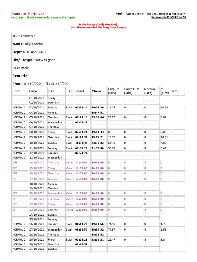 Daily Roster Report | PDF