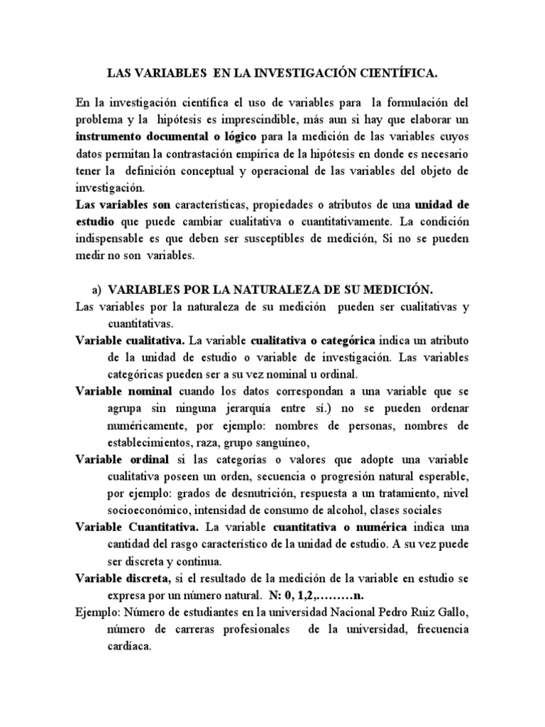 Las Variables en La Investigación Científica. | PDF | Validez ...