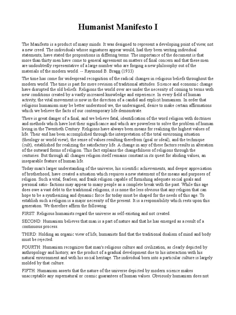 Humanist Manifesto I | PDF | Humanism | Human