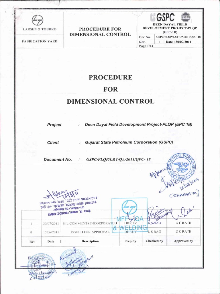 Dimensional Control Procedure for GSPC Project | PDF | Mechanical ...