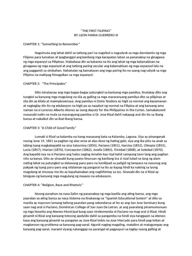 The First Filipino Summary | PDF