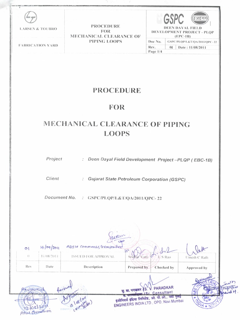 11.procedure For Mechanical Clearance of Piping Loops | PDF